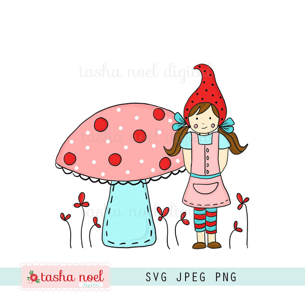 Girl Gnome SVG, Printable Mushroom Gnome, Woodland Forest Gnome Girl S ...